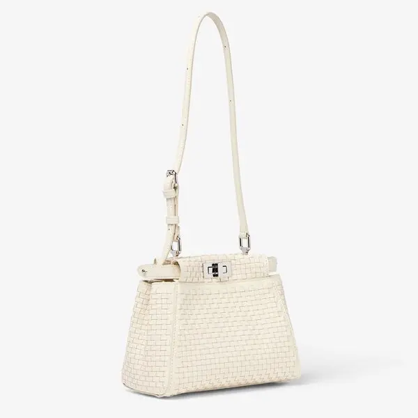 Fendi My Peekaboo Xs Parchment-colored Woven Leather Bag
